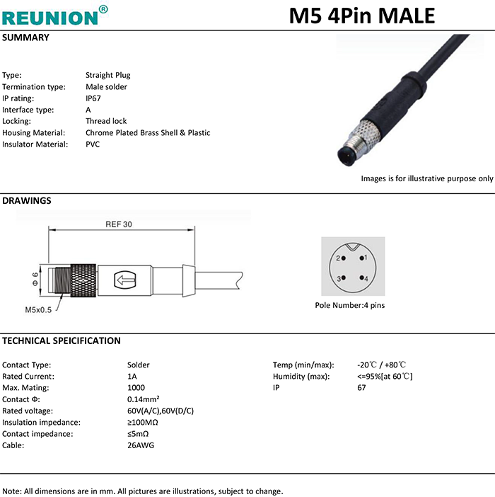 M5/M8/M12 Industrial waterproof connector solder cable assembly ...