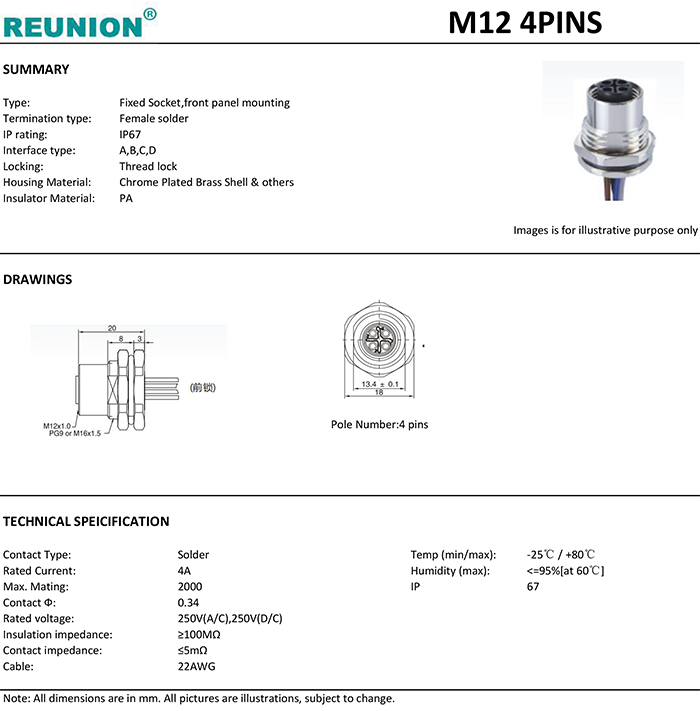 M12 3pin 4pin 5pin Waterproof IP67 IEC Male Female Aviation Sensor ...